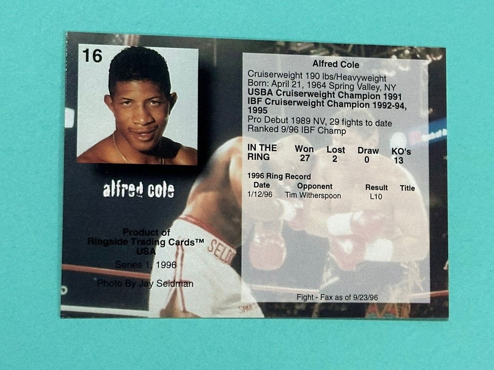 1996 Ringside Alfred Cole #16 Boxing (G) | eBay