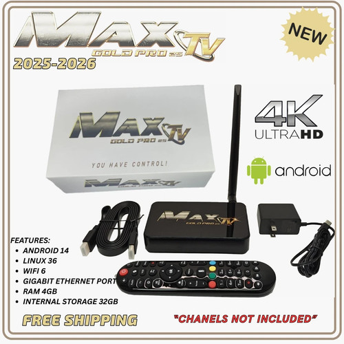 MaxTV Gold PRO 25 Max TV 4K Quad Core 64 Bit 2025-2026 + VOICE REMOTE ...