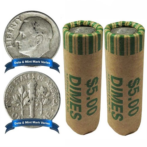 2 Rolls of 50 - $10 Face Value Full Dates 90% Silver Roosevelt Dimes ...