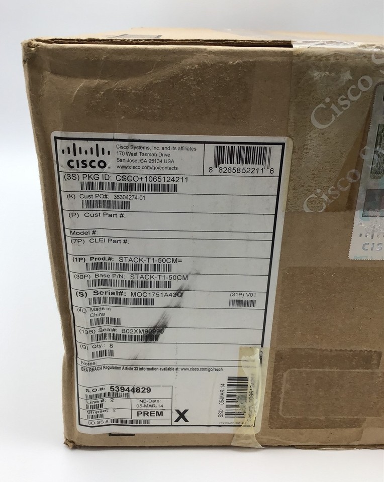 Lot of 8 Cisco Data Stacking Cables STACK-T1-50CM StackWise *New in box ...