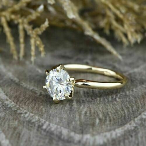 2 Ct Round Lab Created Diamond Solitaire Promise Ring 14K Yellow Gold ...