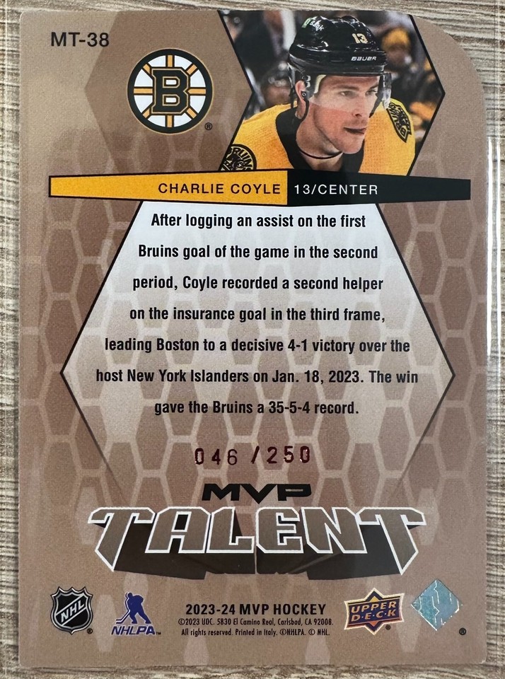 2023-24 UPPER DECK MVP COLORS & CONTOURS SP CHARLIE COYLE! #MT-38 #046/ ...