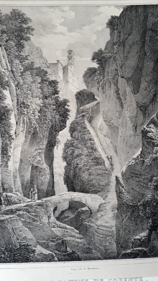 Rare Large Lithography Landscape 19th Ravines Of Sorente Italy Coignet ...