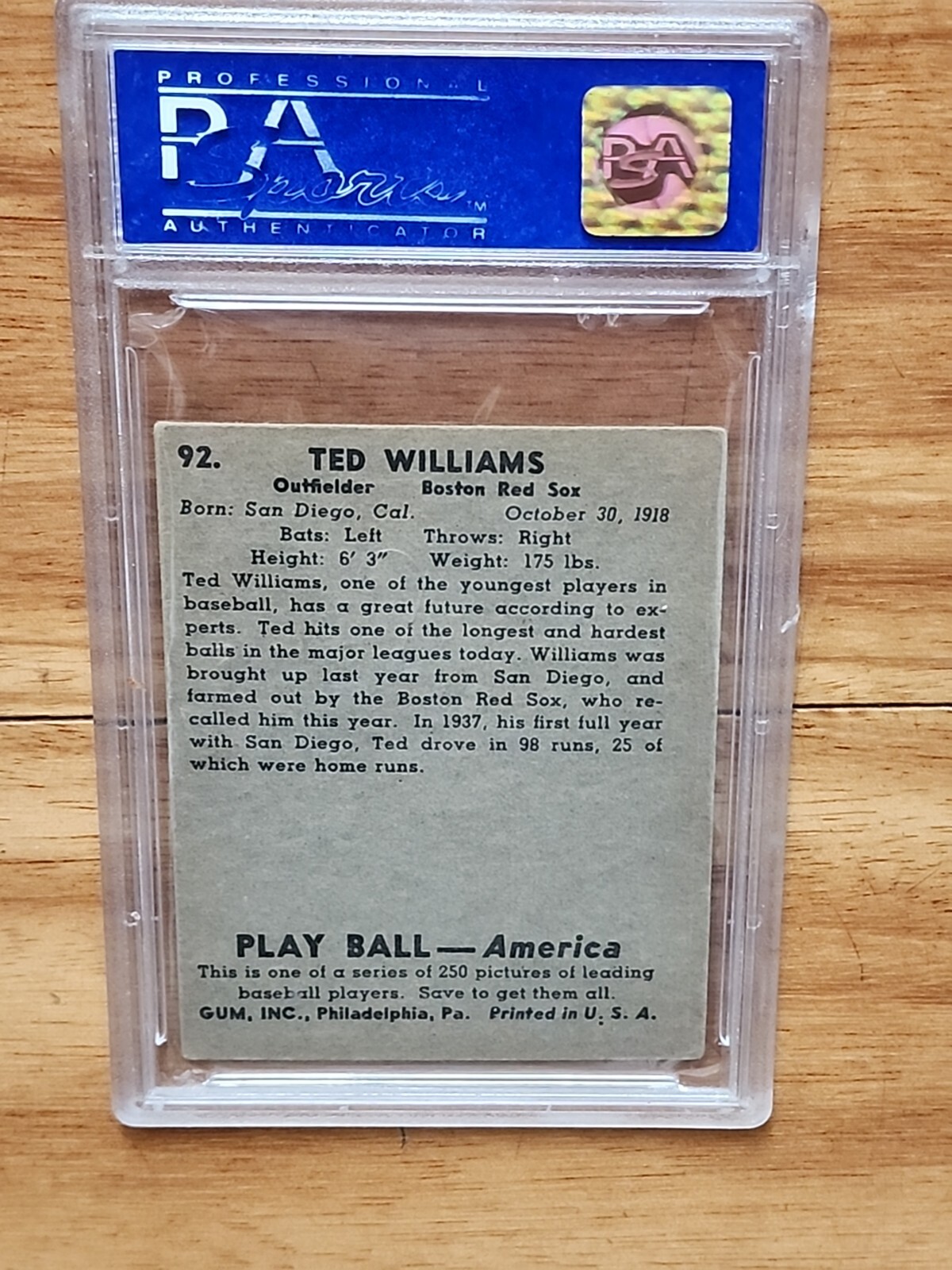 1939 Play Ball #92 TED WILLIAMS Rookie Card PSA 5 Excellent! | eBay