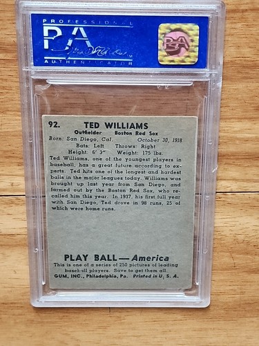 1939 Play Ball #92 TED WILLIAMS Rookie Card PSA 5 Excellent! | eBay