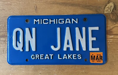 2007 2005 Blue Michigan Vanity License Plate Tag # QN JANE Bob Dylan ...