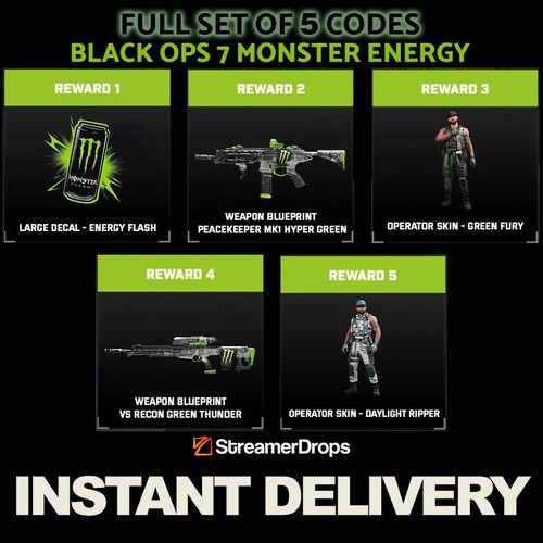 Call of Duty Black Ops 7 BO7 Monster Energy Items Full Set 5 Items NO ...