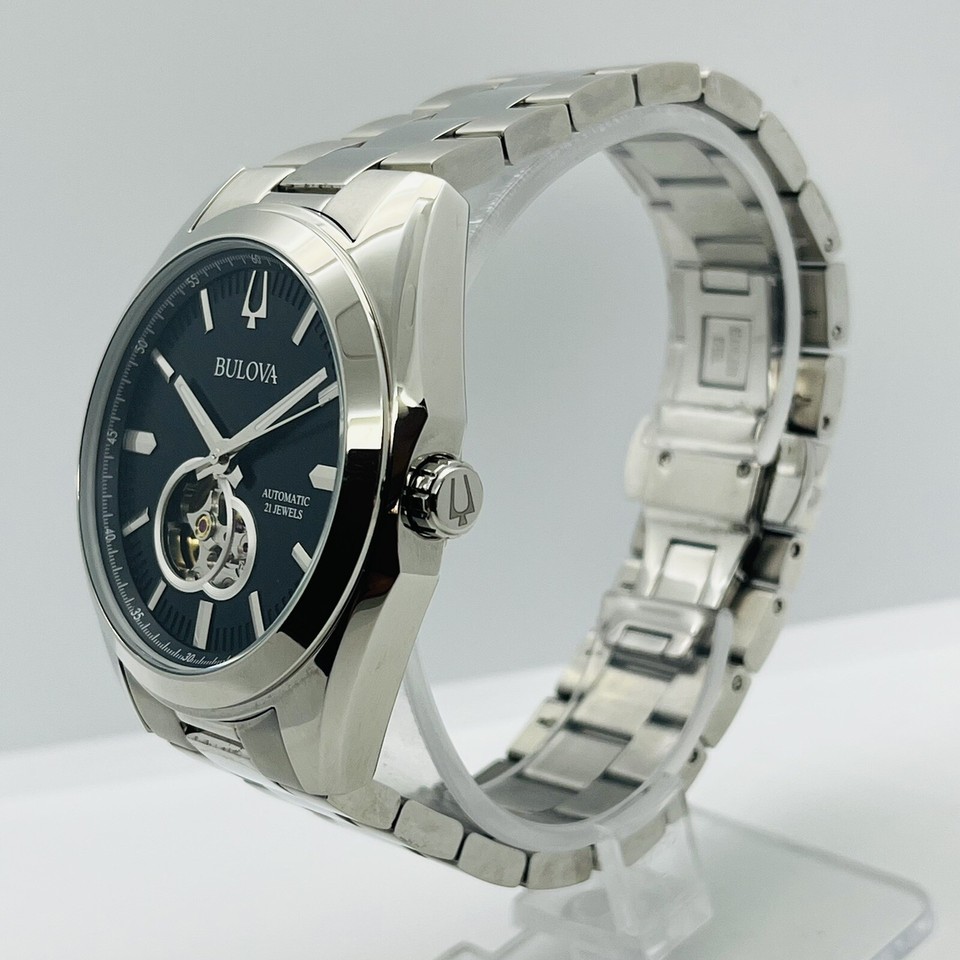 Bulova Surveyor Men’s Automatic Open Heart Dial Silver Steel 42mm Watch ...
