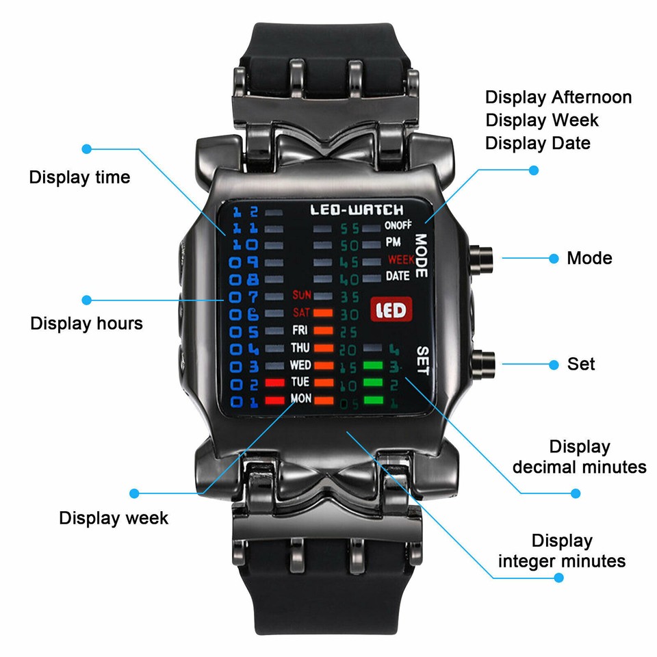 Men's Steel Binary Waterproof Watch LED Sports Date Digita Digital ...