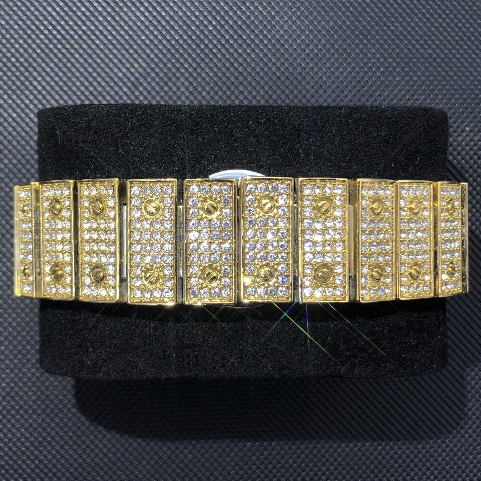 MISSFOX Mens Ice Out Watch Quartz Gold Luxury Diamond Square Waterproof ...