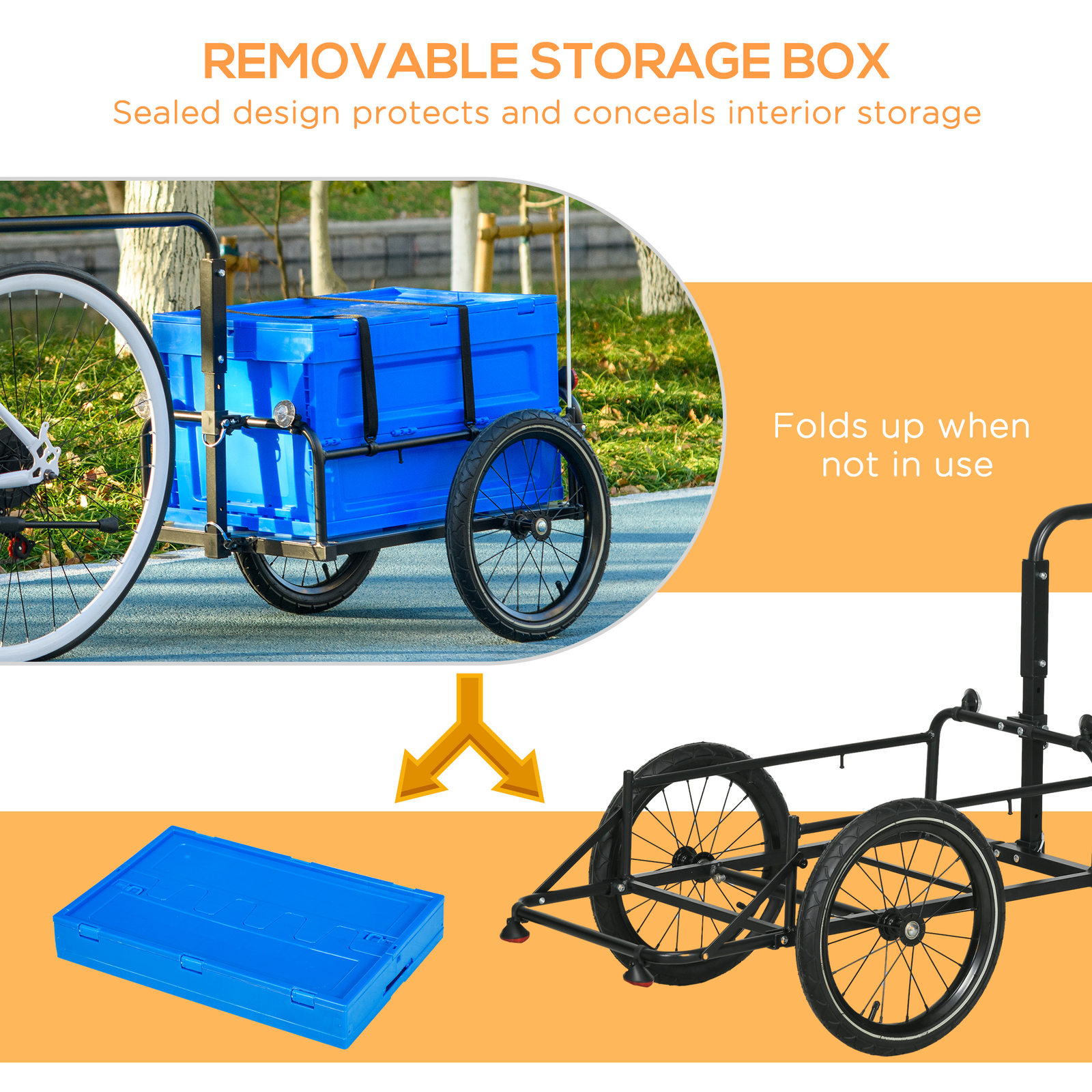 HOMCOM Bicycle Trailer with Foldable Storage Box and Pneumatic Tyres ...