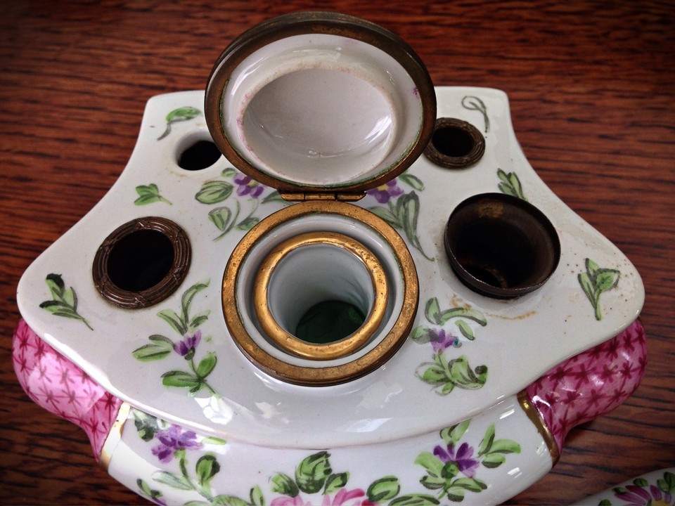 Antique French Hand Painted Porcelain Inkwell | eBay
