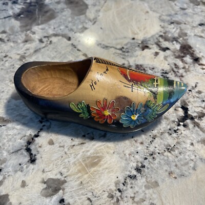 Vintage Wooden Clog Decorative 7” Made In Holland Cute Decor Painted By ...