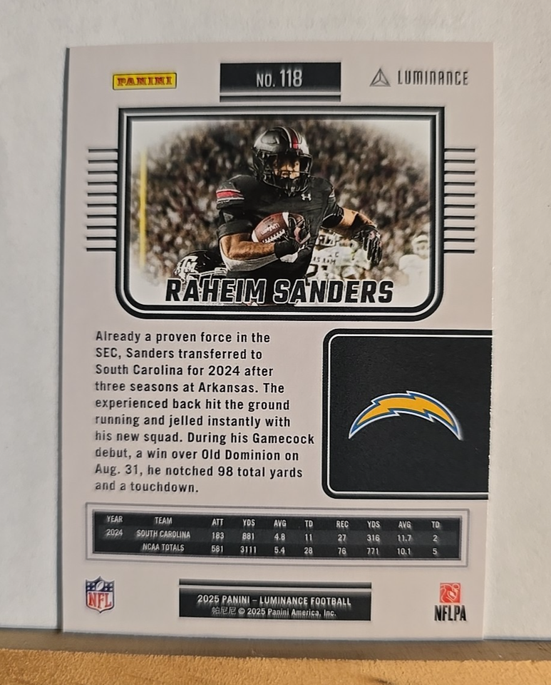 2025 Panini Luminance Raheim Sanders Rookie San Diego Chargers | eBay