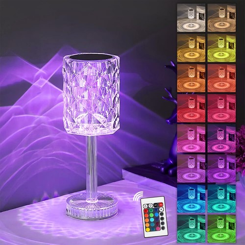 Portable Crystal Table Lamp, 3-Levels Brightness Desk Lamp, 3 Color ...