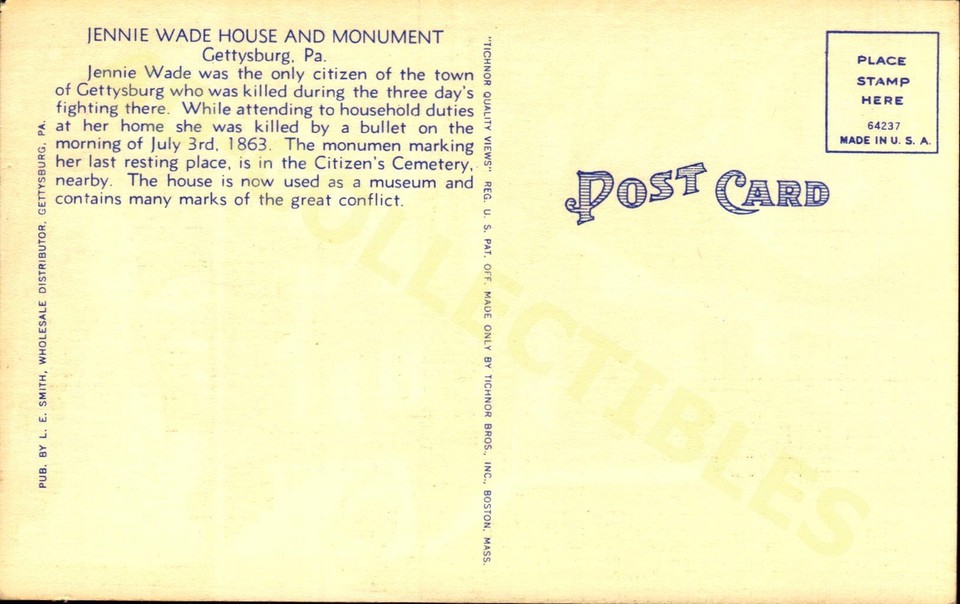 Vintage postcard Jennie Wade House and Monument Gettysburg Souvenir | eBay