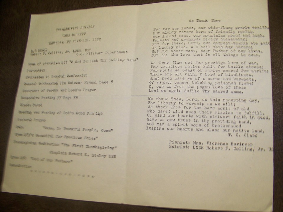 1952 USNS BARRETT AP 196 KOREAN WAR TROOP TRANSPORT SHIP THANKSGIVING ...