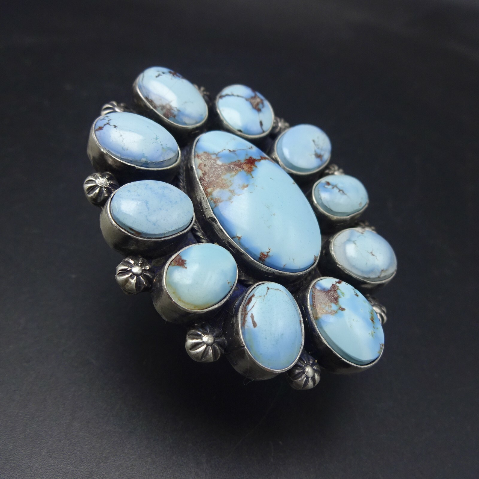 Huge BEA TOM Navajo Sterling Silver GOLDEN HILLS TURQUOISE Cluster RING ...
