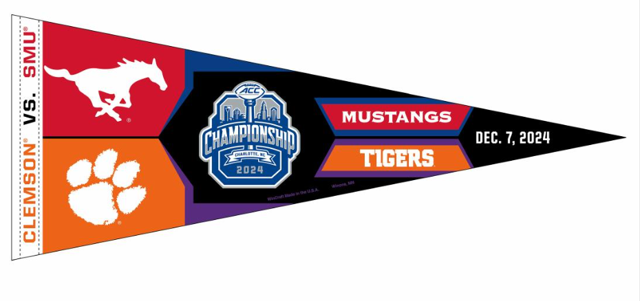 2024 SMU Mustangs Clemson Tigers ACC Championship 12x30 Premium Pennant ...