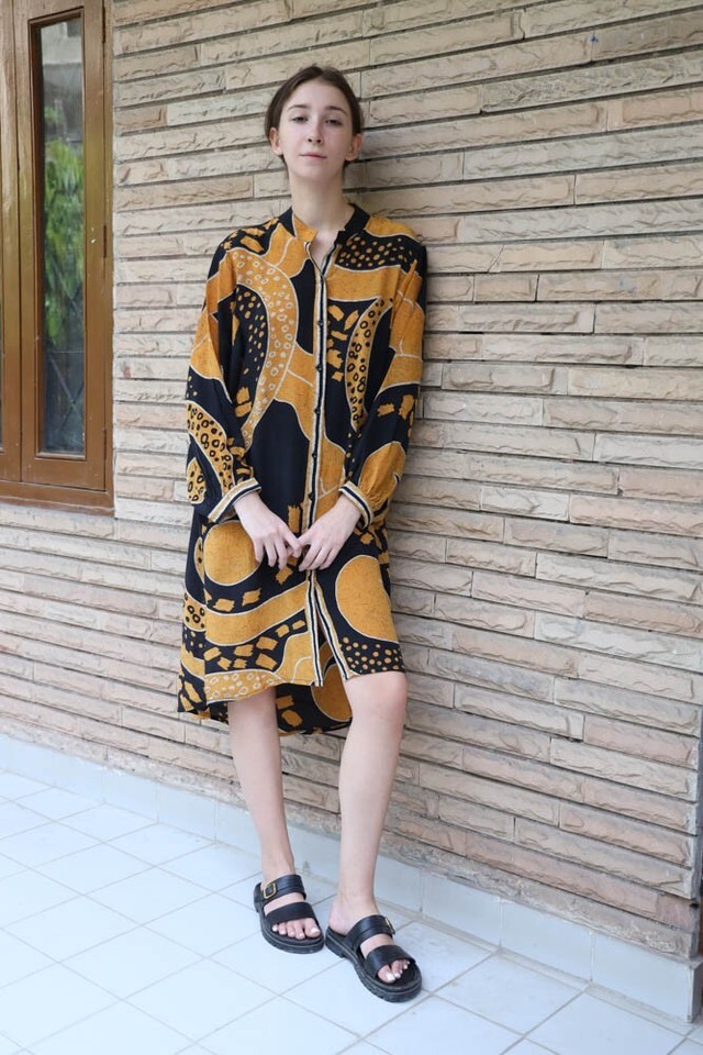 Krepp Seide Sommer Tunika Kleid Abstrakter Aufdruck Damen Freizeit ...