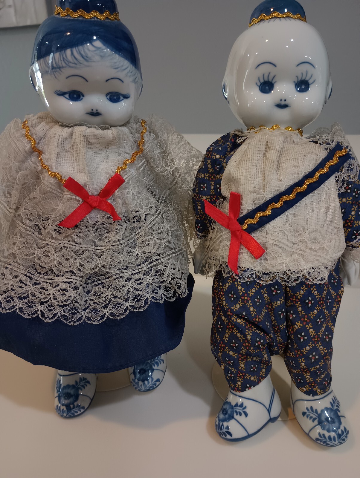 Vintage Pair of Delft Blue & White Porcelain Asian Themed Baby Dolls 12 ...