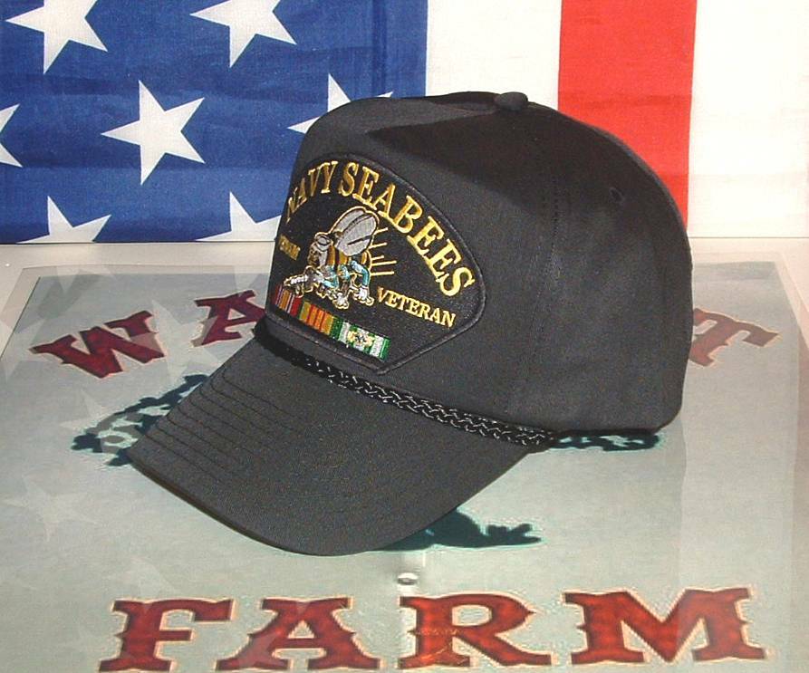 US Navy Seabees Vietnam Combat Veteran Emblematic High Crown Black Ball ...
