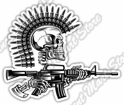 Punk Skull Army Rifle Gun Cartridge War Car Bumper Vinyl Sticker Decal ...