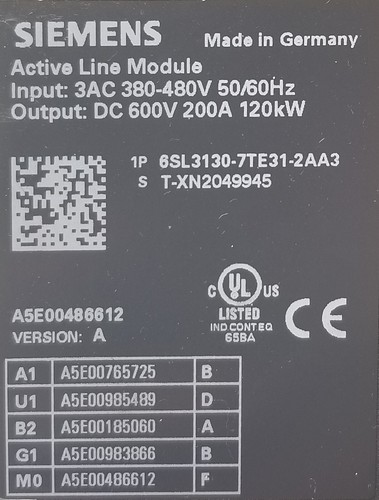 Siemens used SINAMICS S120 ACTIVE LINE MODULE 6SL3130-7TE31-2AA3 | eBay