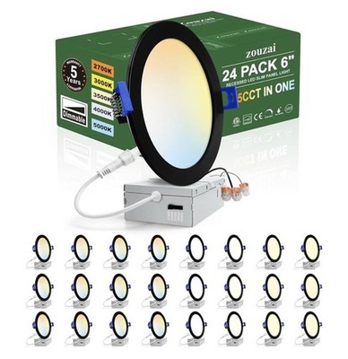 zouzai 24 Pack 6 Inch Black 5CCT Reset Ultra-Thin LED Recessed Ceiling ...