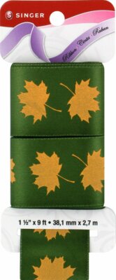 SINGER Satin Ribbon, 1-1/2-Inch by 9-Feet, Maple Leaf Print, Dark ...