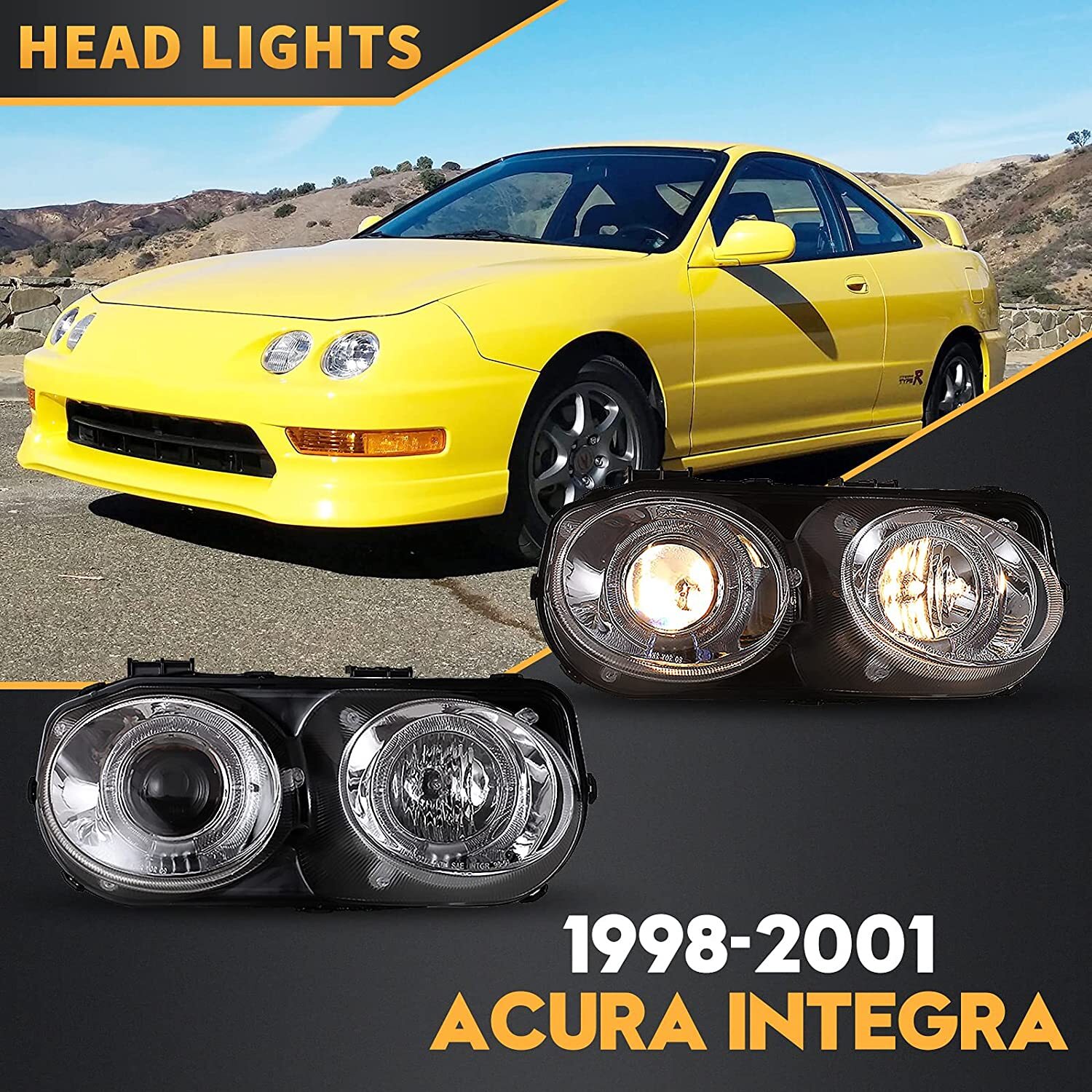 LED Halo Projector Headlights For 1998-2001 Acura Integra Headlamps ...