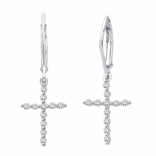 0.25Ct Simulated Diamond Cross Dangle Earrings 10K White Gold Plated ...