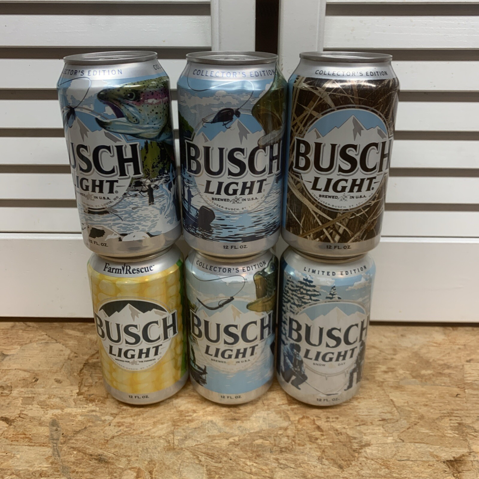 6 DIFFERENT BUSCH LIGHT BEER CANS COLLECTOR SERIES CORN/ICE FISHING ...