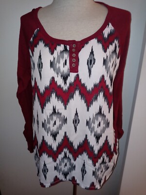 Rewind Native/Tribal Print Maroon Long Sleeve Jrs Top Size XL | eBay
