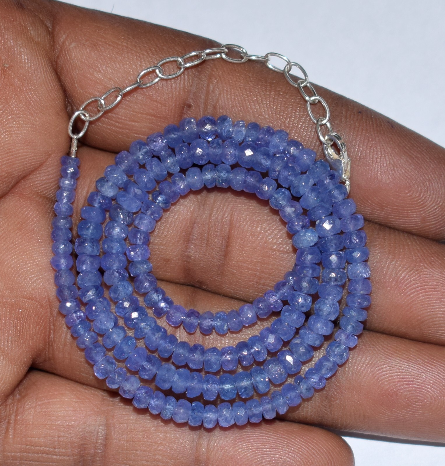925 Argent Naturel à Facettes Tanzanite Bleue Gemme Perles 16 " Collier ...