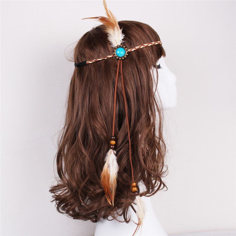 Bohemian style Feather Headband - Indian Hair Rope Tribal Hippie Women ...