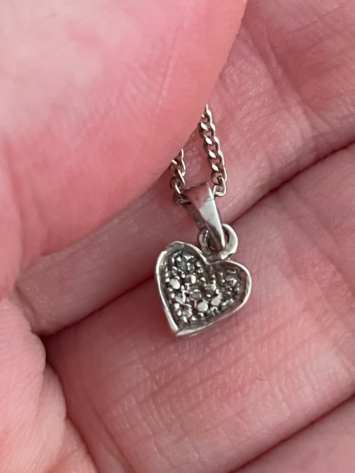 Bevilles Sterling Silver Dainty Heart with Tiny Diamond Necklace | eBay ...