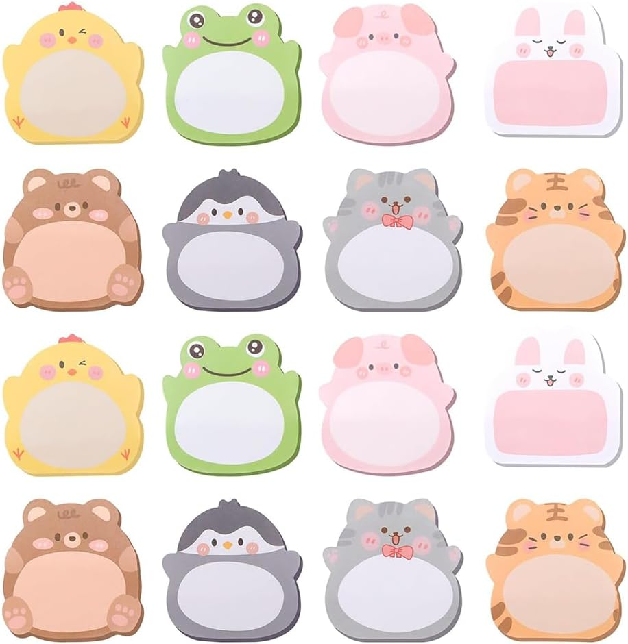 16Pcs Sticky Notes Cartoon Animal, Cute Self-Stick Note Pad Set, Mini ...