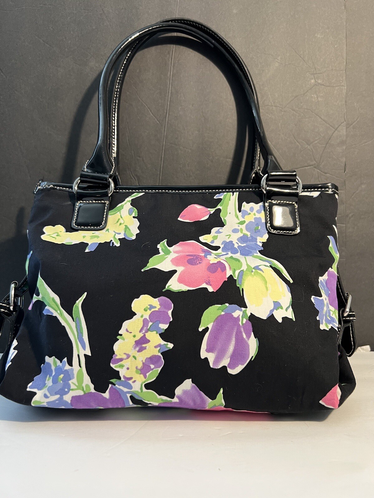 Chaps Black/Floral Shoulder Bag Purse Inner and Outter Zipper Pocket | eBay