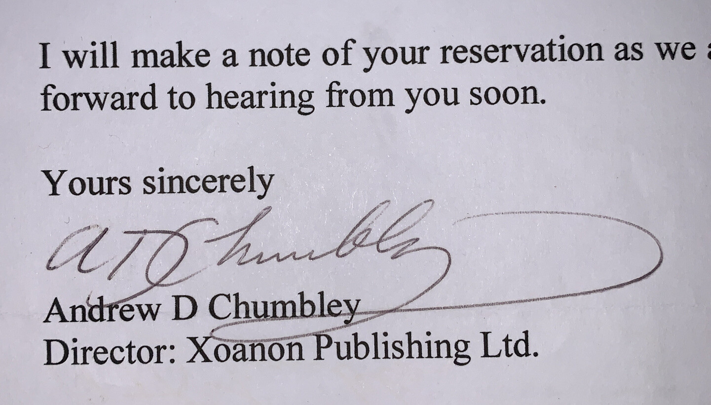 ANDREW D. CHUMBLEY SIGNED LETTER, XOANON, OCCULT, AZOETIA, 2003 ...