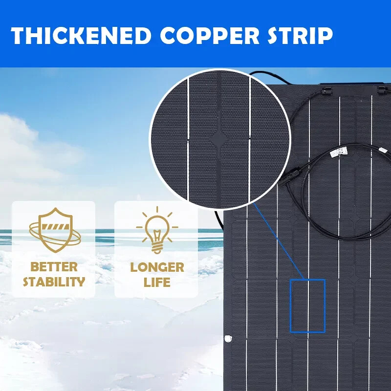 200W ETFE Flexible Mono Solar Panel PV 18V MC4 For Home RV Camping Boat ...