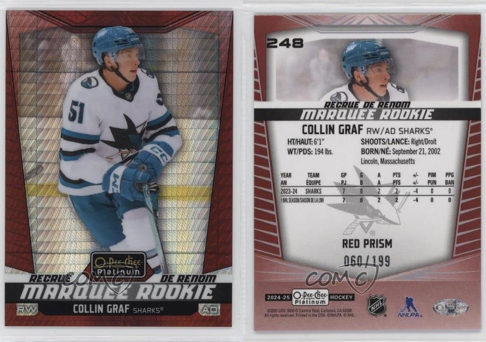 2024-25 O-Pee-Chee Platinum Marquee Rookies Red Prism /199 Collin Graf ...