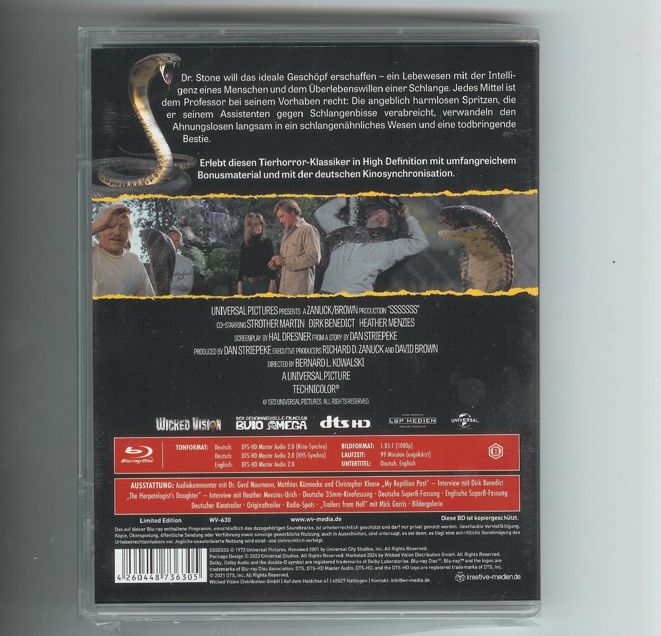 Blu-ray-Disc Snake Kobra (1973) Strother Martin Dirk Benedict Sssss | eBay