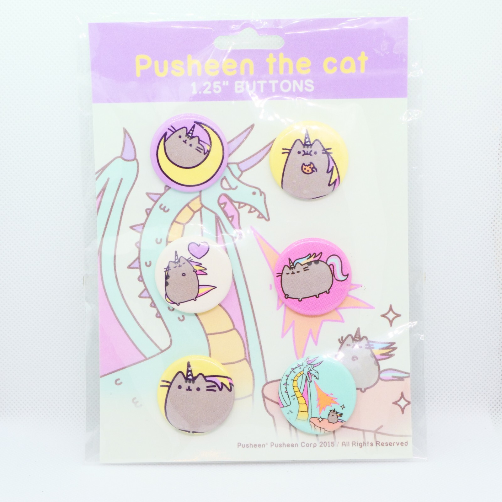 Pusheen the Cat Pin Badge Set of 6 Rare Dragon Unicorn Can Badge 1.25 ...