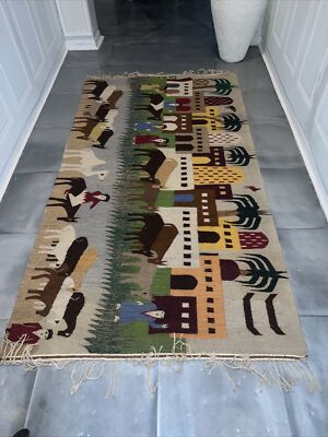 Egyptian Huge Hand Made Wool Rug Tapestry Kilim Folk Donkey 8x4 | eBay