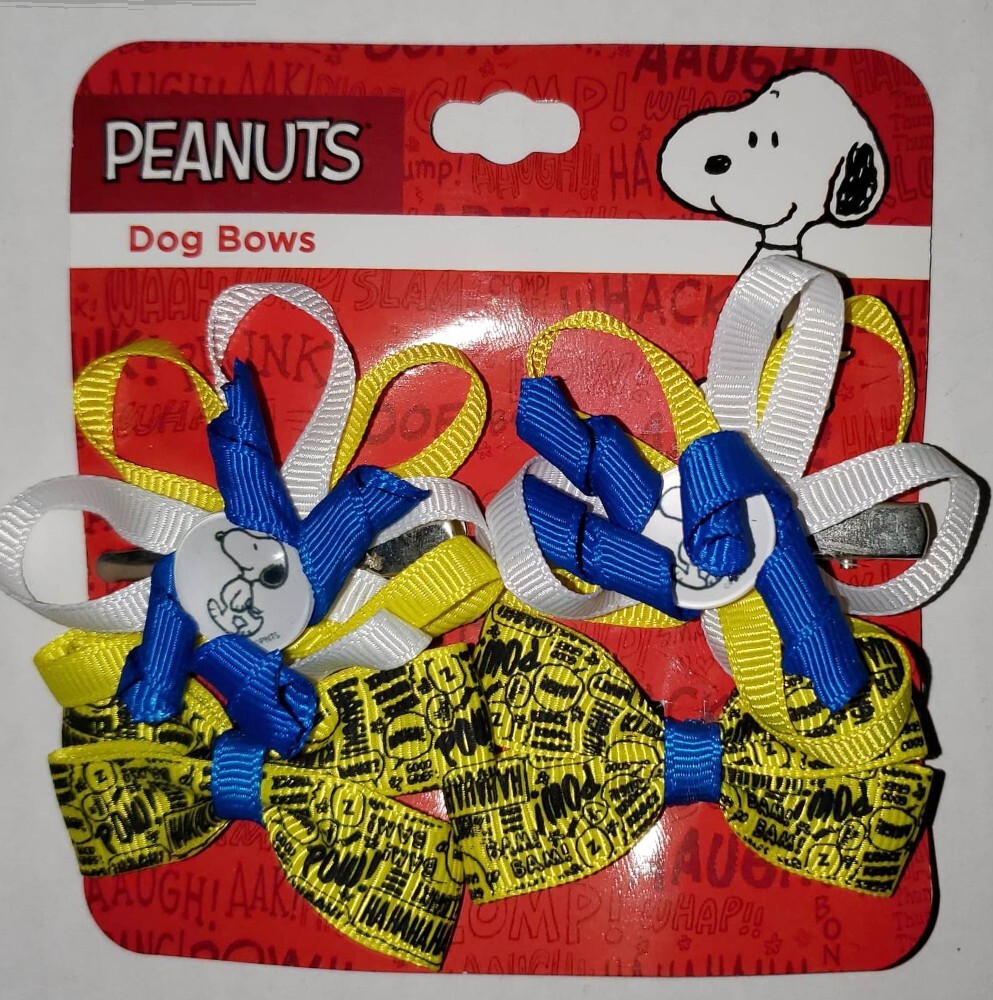 Snoopy Peanuts Dog Hair Bows with Metal Clip 2 Pair Blue & Yellow NOS ...