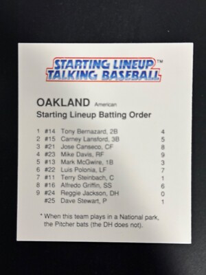 1988 PARKER BROTHERS STARTING LINEUP TALKING BASEBALL OAKLAND BATTING ...