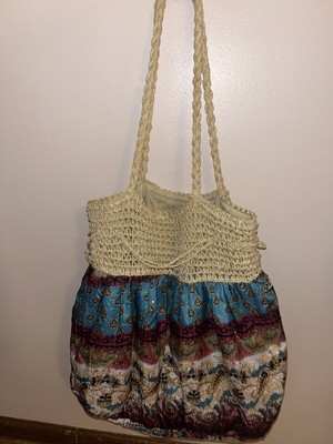 CAPPELLI STRAWORLD Summer Purse Watercolor Floral Fabric and Straw Bag ...