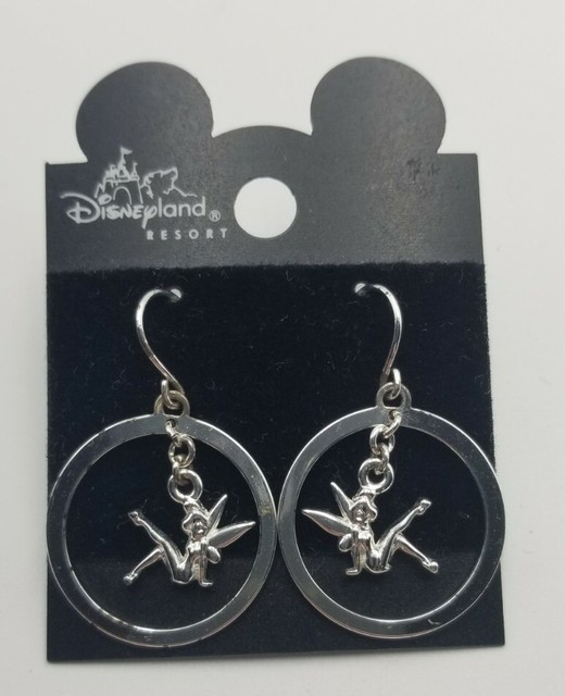 Disney Land Tinker Bell Silver Tone Hoop Earrings Hook Sitting Peter ...