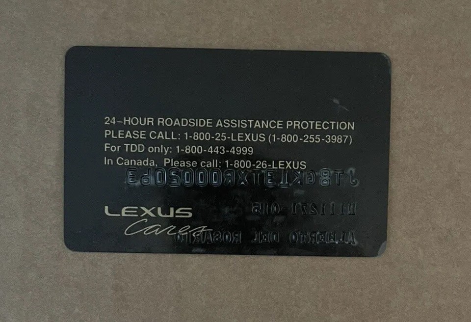Lexus Cares Card with VIN. customer card | eBay